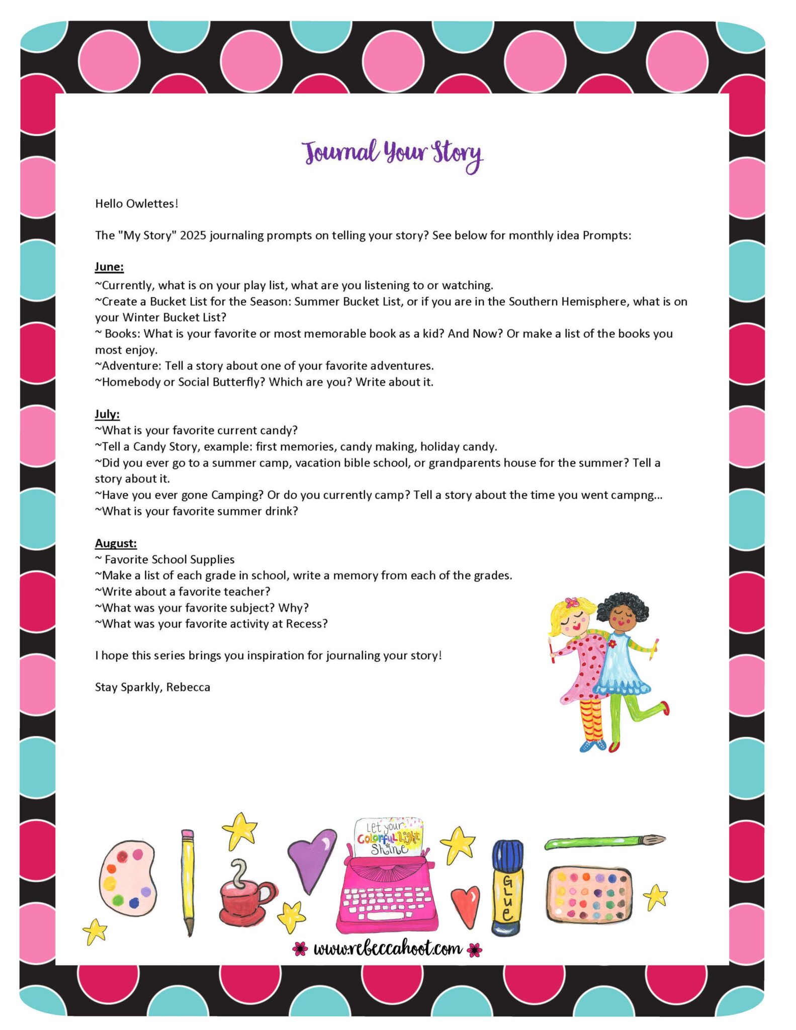 Journal Your Story Prompts~ August 2025 – Create with Rebecca